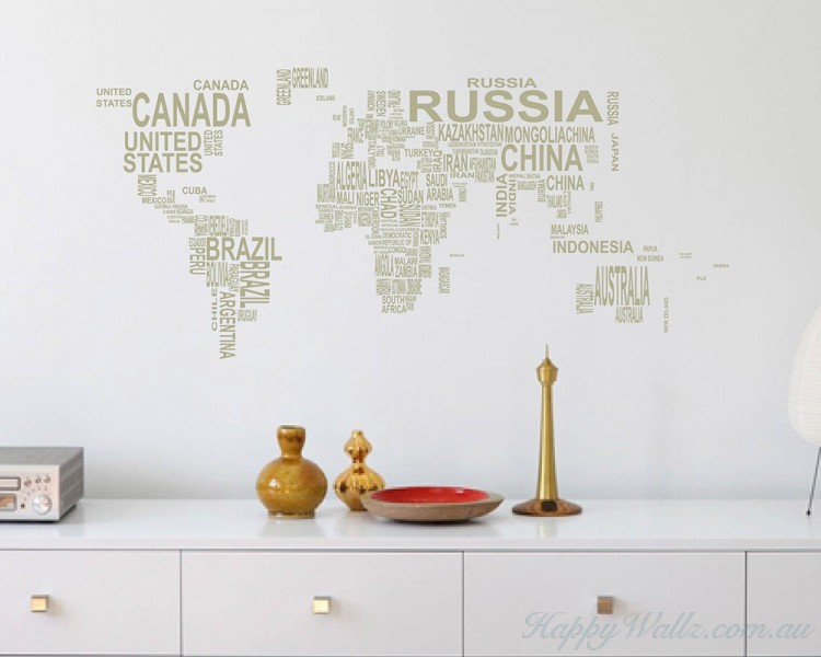 World Map Country Names Wall Stickers